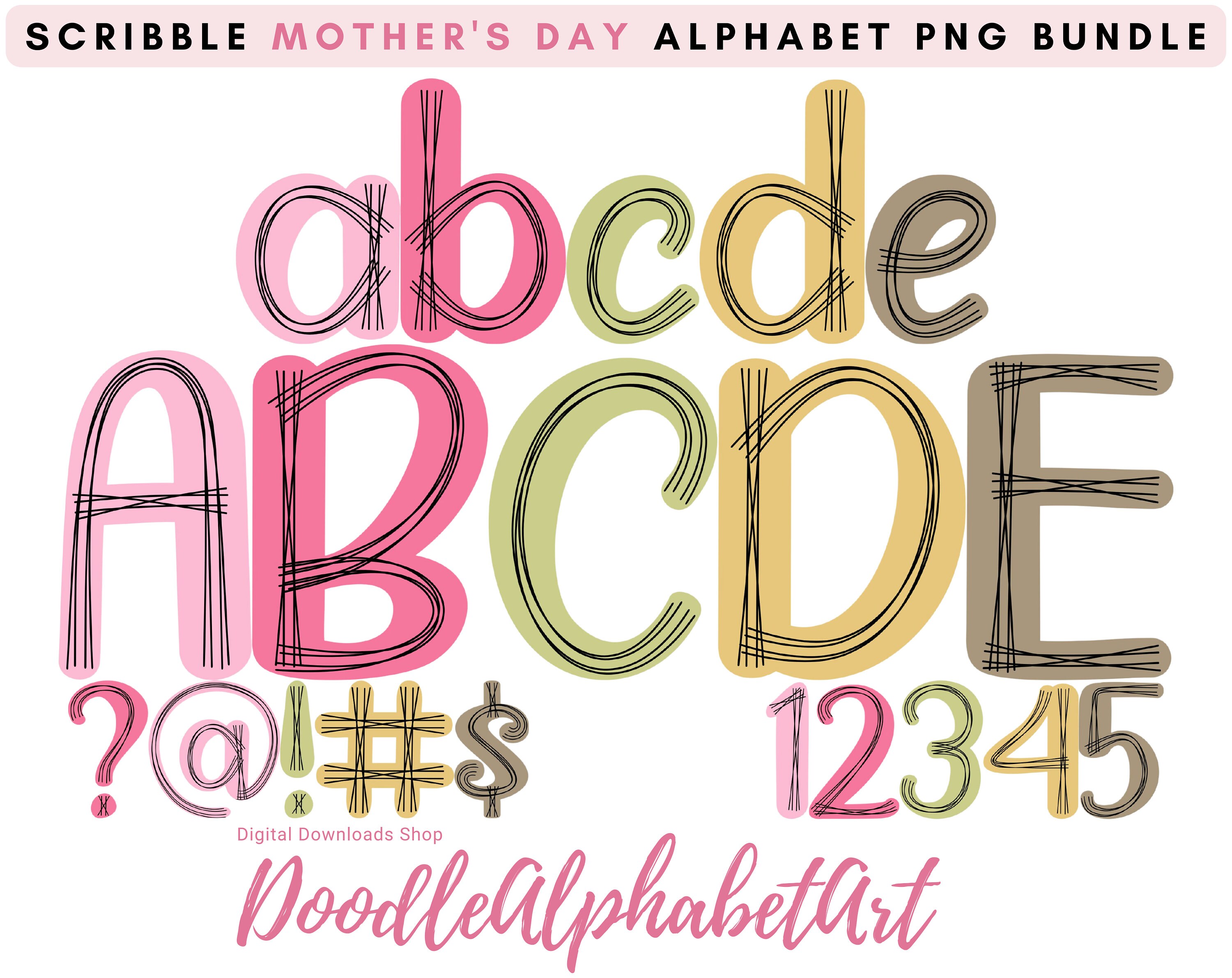 Scribble Letters PNG in 5 Colors Schemes for Mother's Day - Etsy