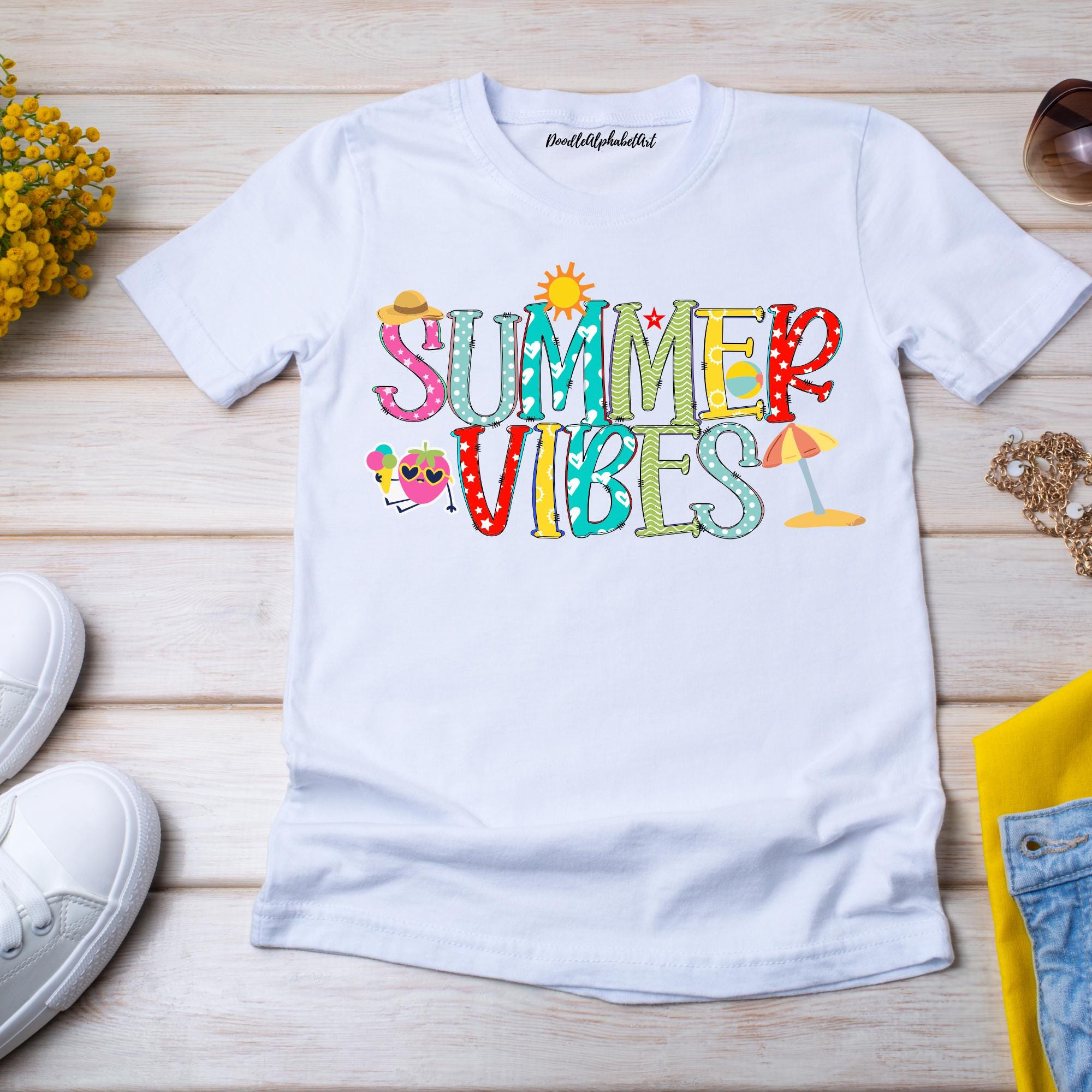 Summer Alphabet PNG Set, Vibrant Sketched Scribble Letters & Summer ...