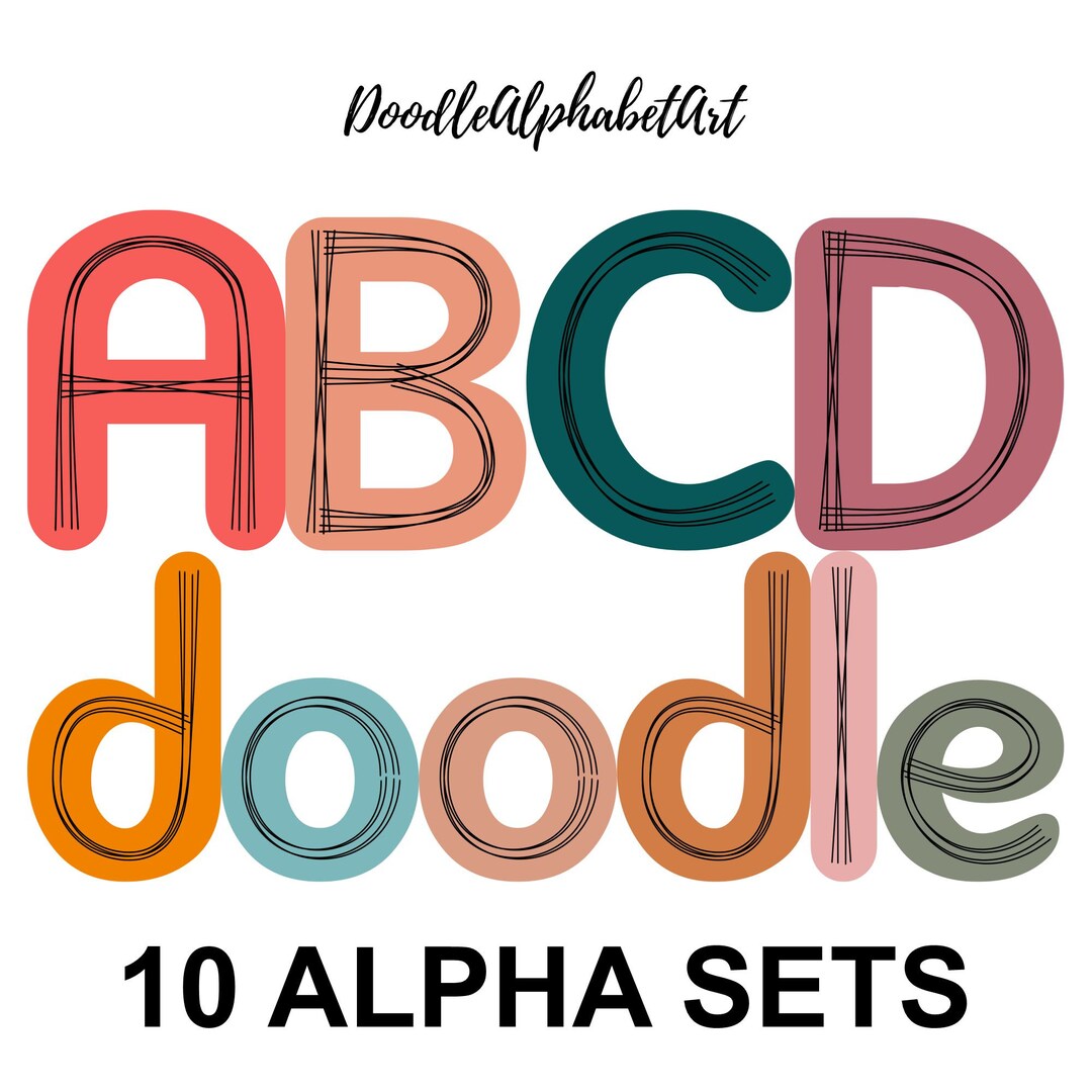 Scribble Letters PNG Bundle, 10 Doodle Alphapacks, Earthy Boho Color ...