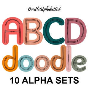 Scribble Letters PNG Bundle, 10 Doodle Alphapacks, Earthy Boho Color ...