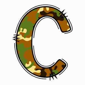 Camo Doodle Alphabet Letters PNG Bundle, Sublimation Designs PNG, Green ...