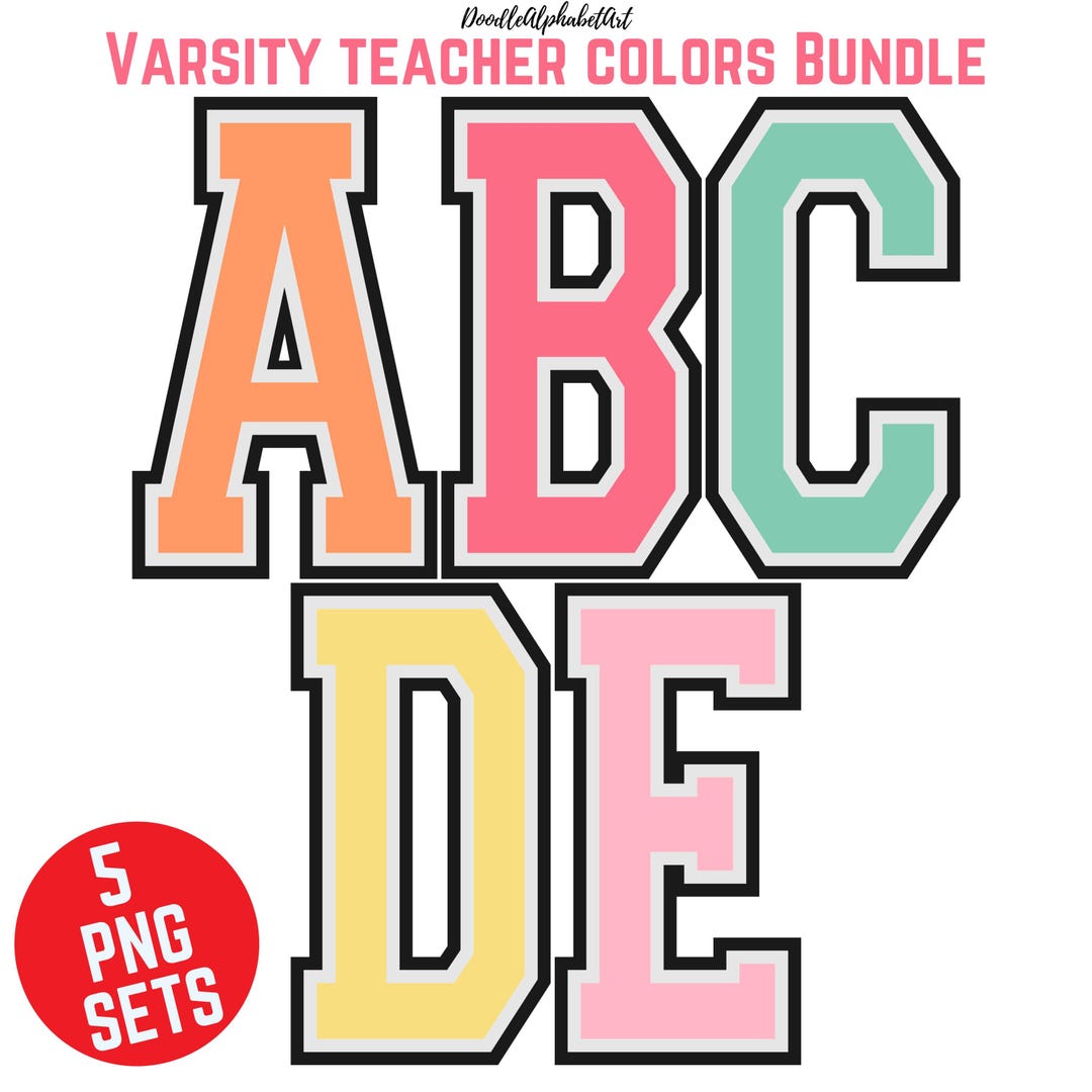 Varsity Teacher Colors Alphabet PNG Bundle: Jersey Outline Letters ...