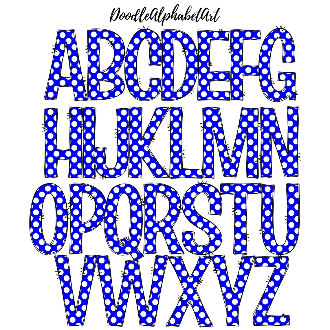 Blue Polka Dot Doodle Alphabet PNG Bundle: 2 Alpha Sets (digital ...