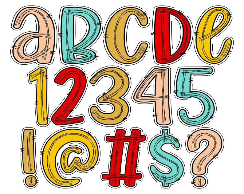 Boho Doodle Alphabet Letters PNG Bundle Scribble Doodle - Etsy