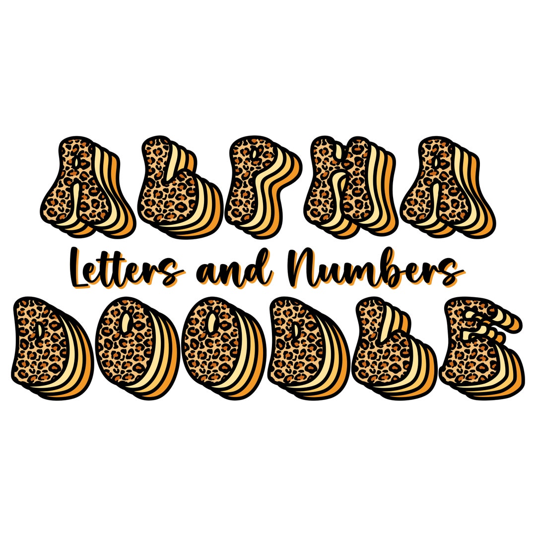 Leopard Doodle Retro Alpha PNG. Groovy Alphabet Letters Clipart, Black ...