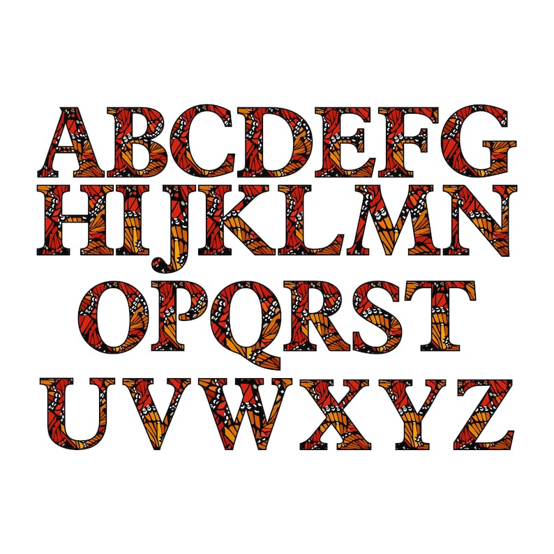 Monarch Butterfly Digital Doodle Alphabet Print PNG With - Etsy