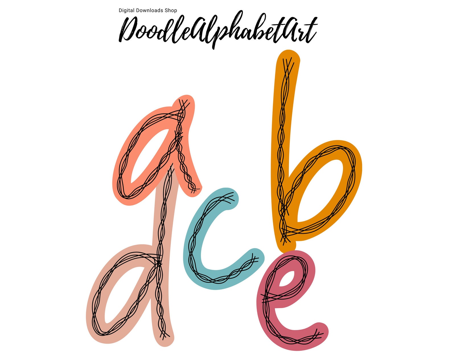 Scribble Alphabet PNG Bohemian Color Palette Boho Digital - Etsy