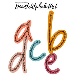 Scribble Alphabet PNG Bohemian Color Palette, Boho Digital Doodle ...