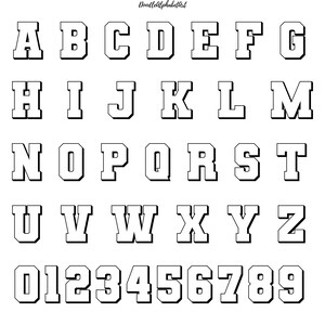 Outlined Varsity Alphabets With Block Shadow, Blank Jersey Alphabet PNG ...