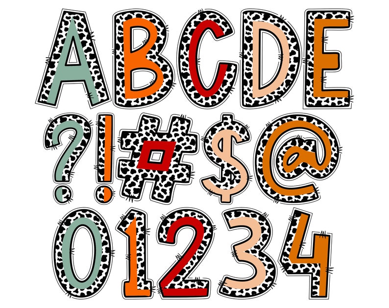 Half Cow Hide Animal Print Alphabet & Numbers PNG Boho Doodle - Etsy