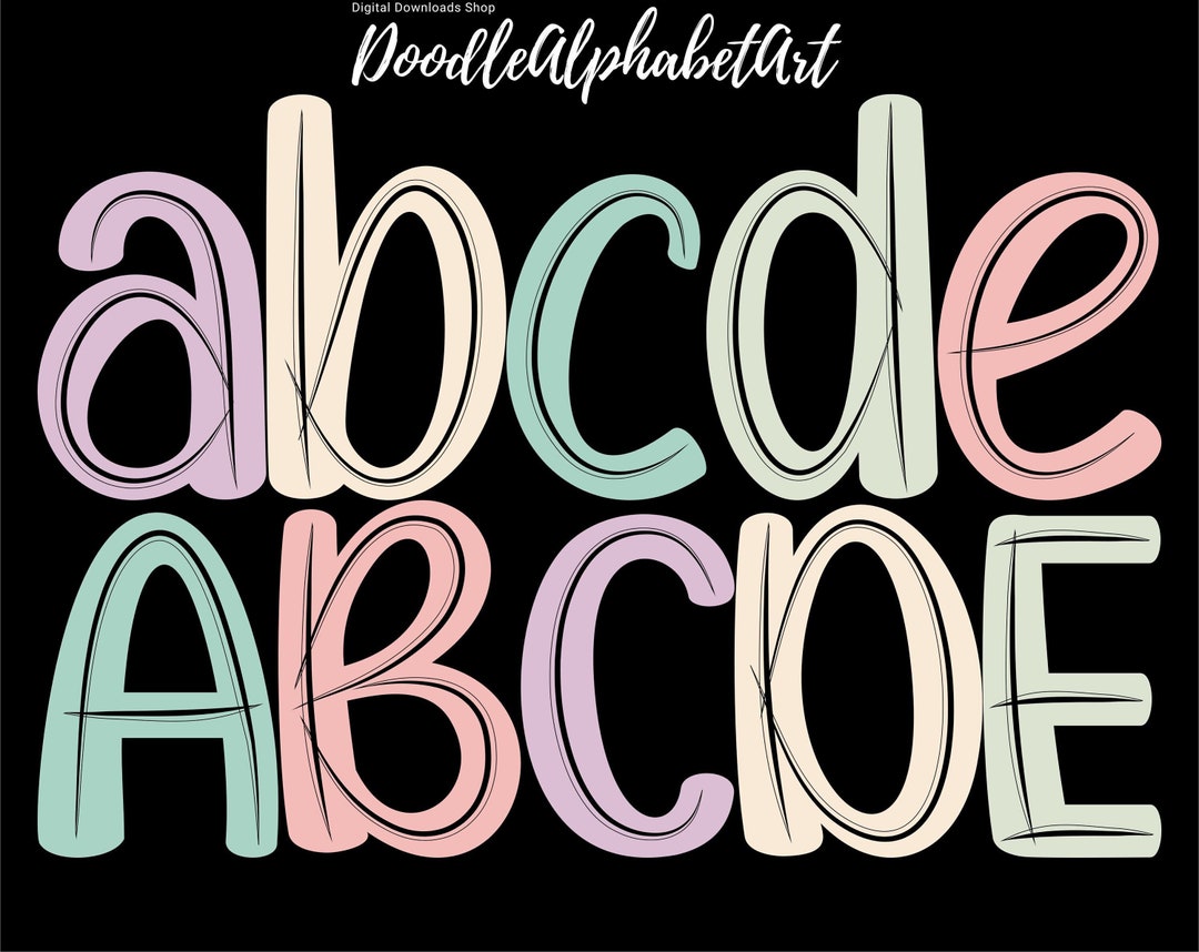 Bohemian Pastels Color Scribble Letters PNG, A Hand Drawn Doodle ...