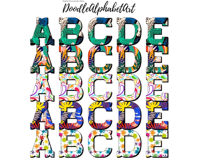 Doodle Alphabet PNG Bundle 5 Alpha Sets PNG Bundle Tropical - Etsy
