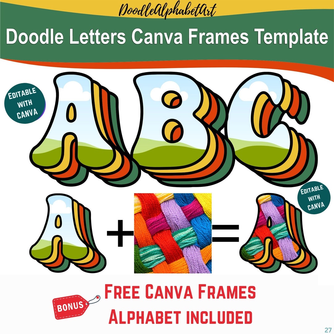 Retro Bubble Letter Canva Frames: 3D Shadow Alphabet (digital Download ...