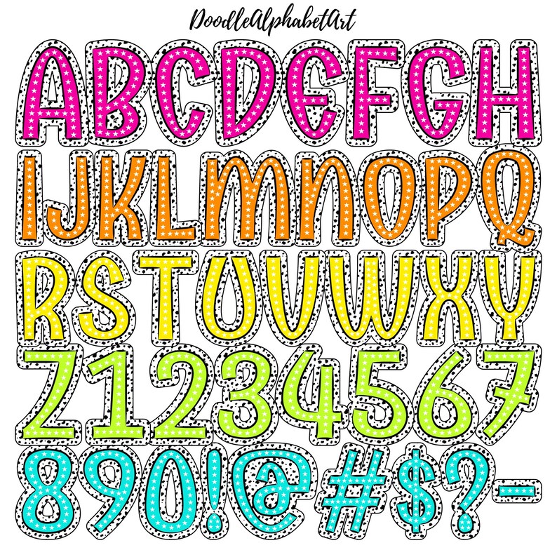 Dalmatian Star Letters PNG Bundle: Bright Doodle Alphabet (digital ...