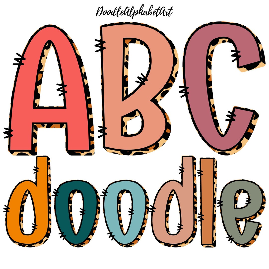 Leopard Doodle Alphabet PNG Bundle: Earthy Boho Letters (digital ...