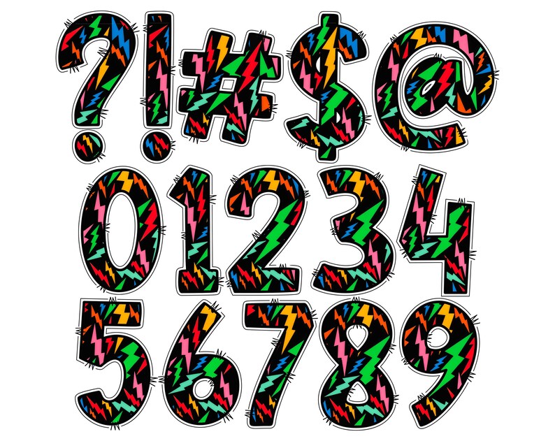 Colorful Retro Bolt Digital Alphabet Letters PNG Hand Drawn - Etsy