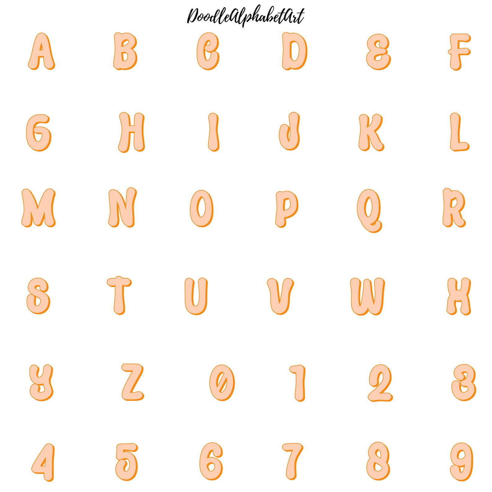 Preppy Doodle Alphabet PNG Bundle, Colorful Letters, Numbers (digital ...