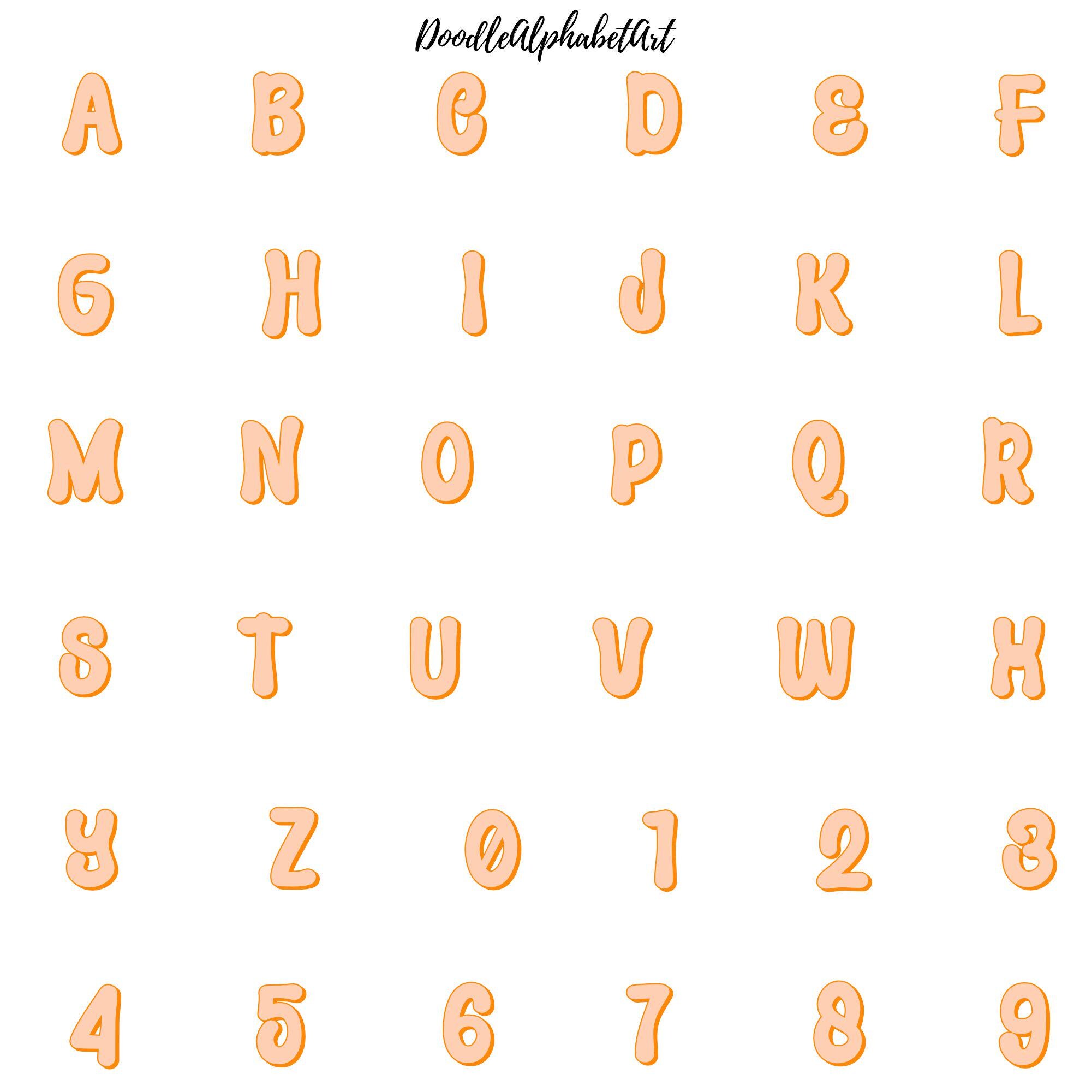 Preppy Doodle Alphabet PNG Bundle, Colorful Letters, Numbers (digital ...
