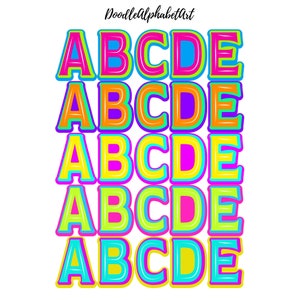 Cheerful Funky Bold Retro Colorful Alphabet Letters PNG Bundle, Bright ...