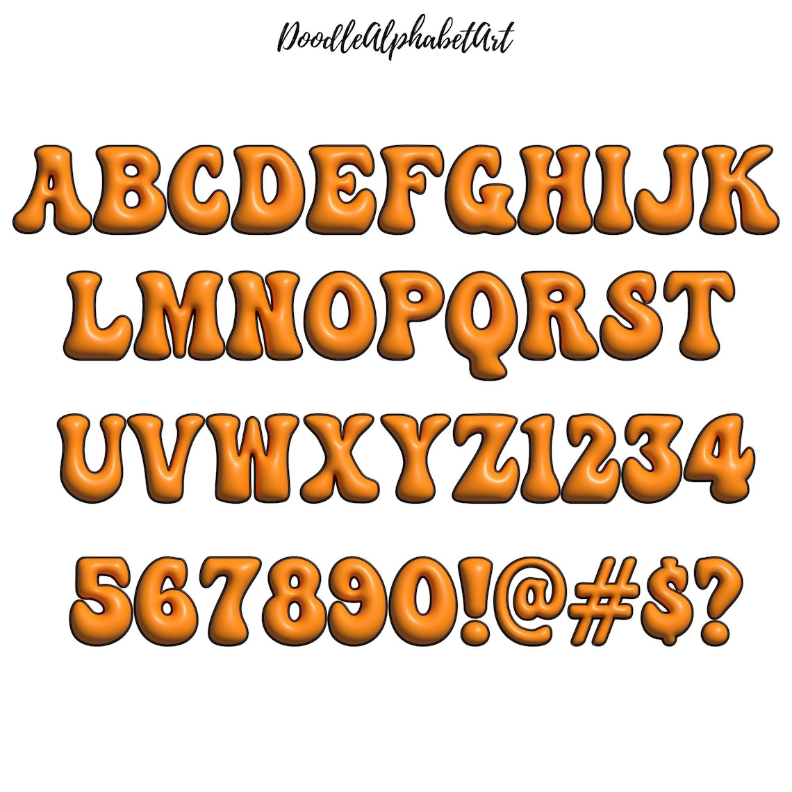 Vibrant Bright Inflated Groovy Alphabet PNG Bundle, Retro 3D Letters ...