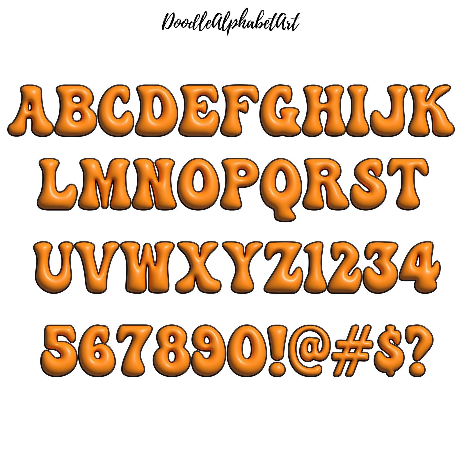 Vibrant Bright Inflated Groovy Alphabet PNG Bundle, Retro 3D Letters ...