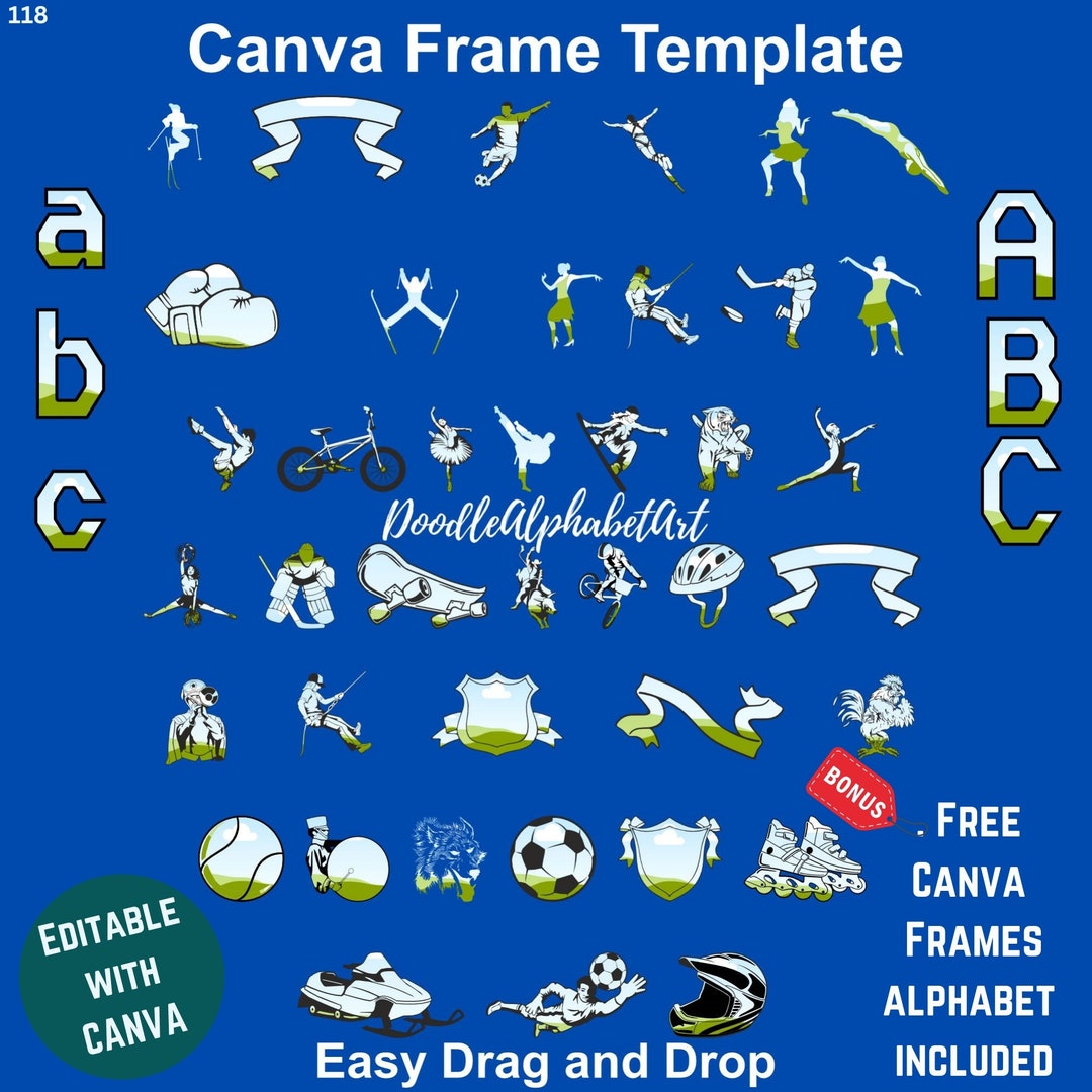 Editable Mega Sport Bundle CANVA Frames With Alphabet Sport Letters ...