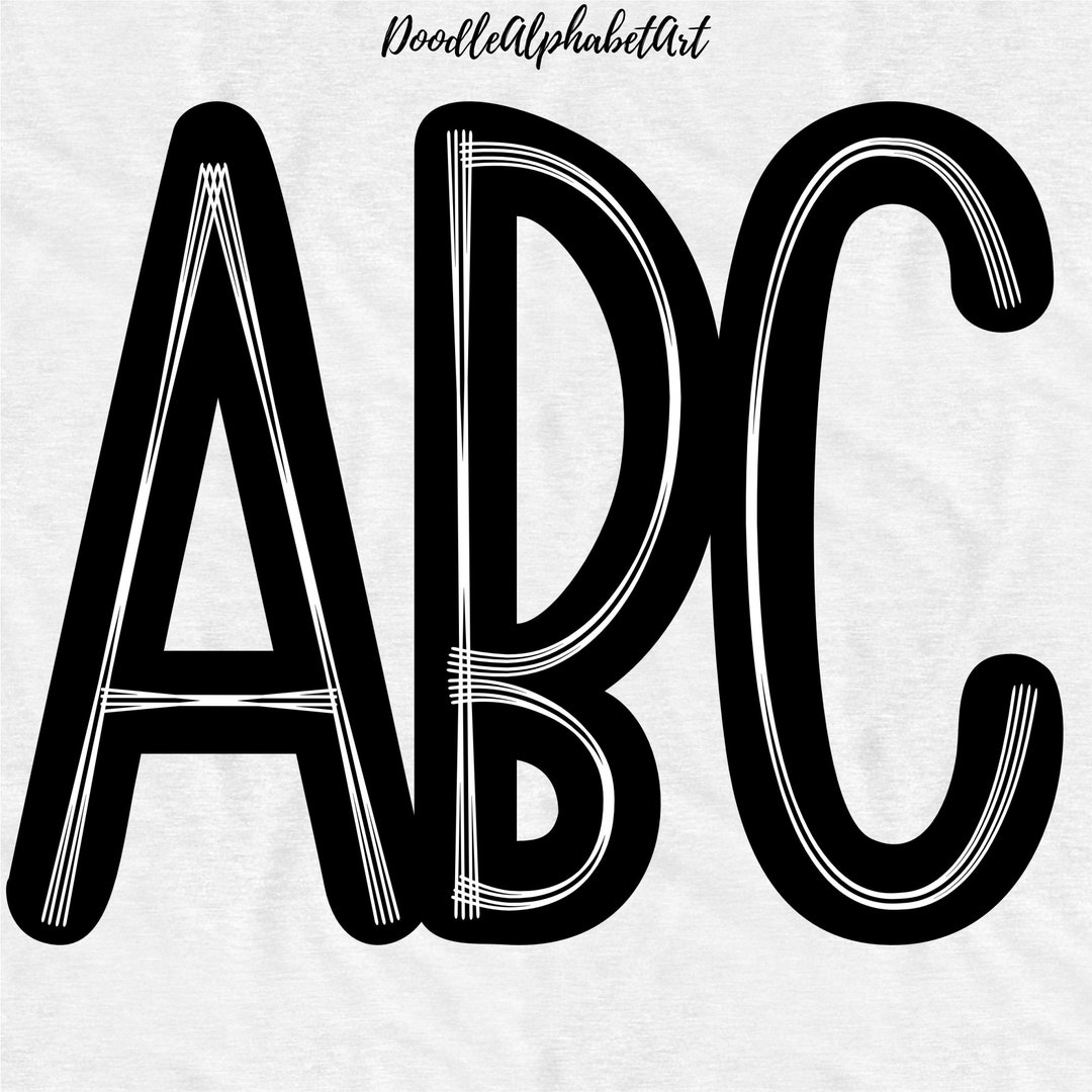 Black & White Scribble Alphabet PNG Bundle, Doodle Letters PNG, Digital ...
