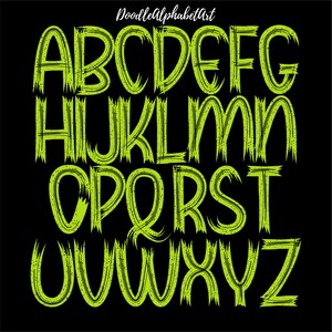 Vintage Grunge Bright Doodle Alphabet, With Line Stroke, Distressed ...