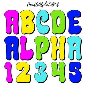 Retro Groovy Font Alphapack PNG in 5 Colors, Neon Color Palette Retro ...