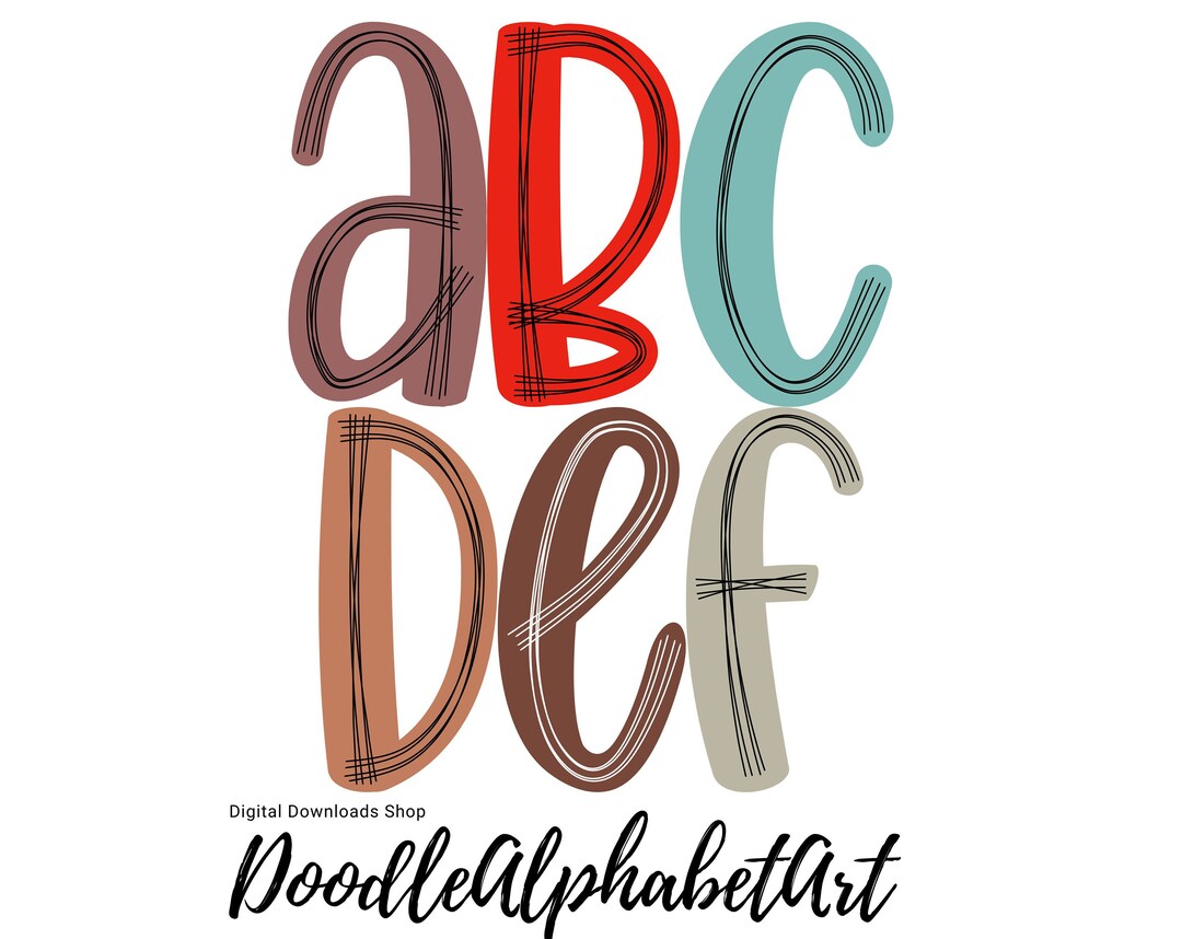 Boho Vintage Scribble Letters PNG in 6 COLORS, Boho Vintage Digital ...