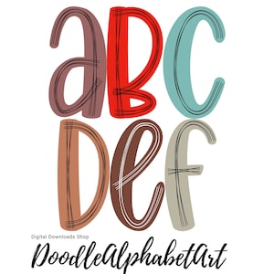 Boho Vintage Scribble Letters PNG in 6 COLORS, Boho Vintage Digital ...