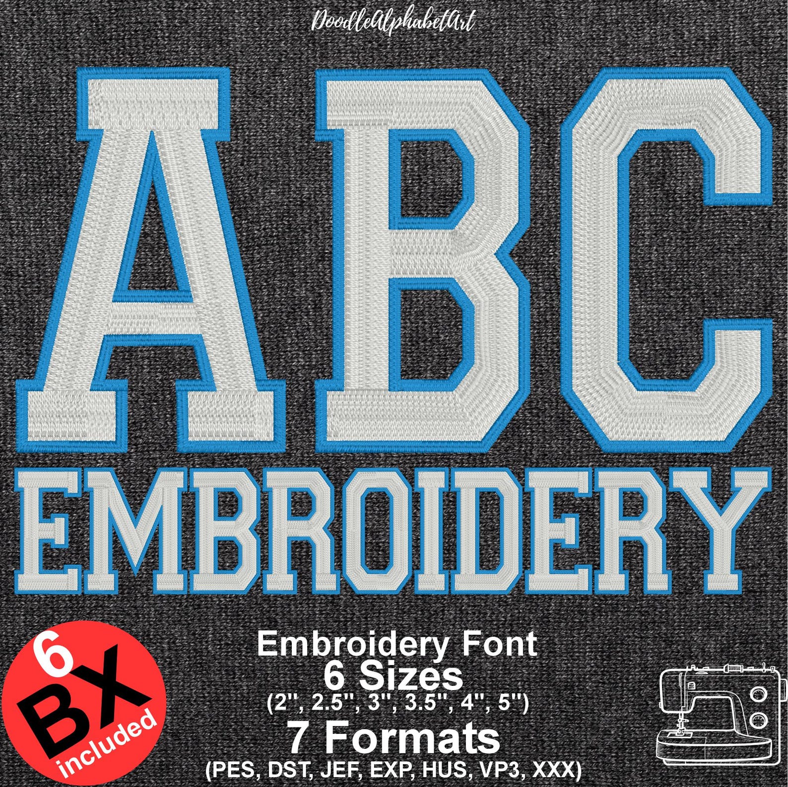 Varsity 2 Color Embroidery Font, 6 Sizes 7 Formats , Native BX, Outline ...