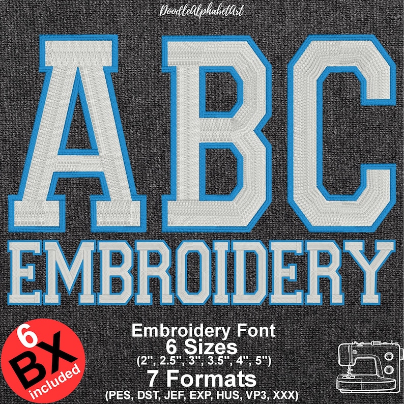 Varsity 2 Color Embroidery Font, 6 Sizes 7 Formats , Native BX, Outline ...