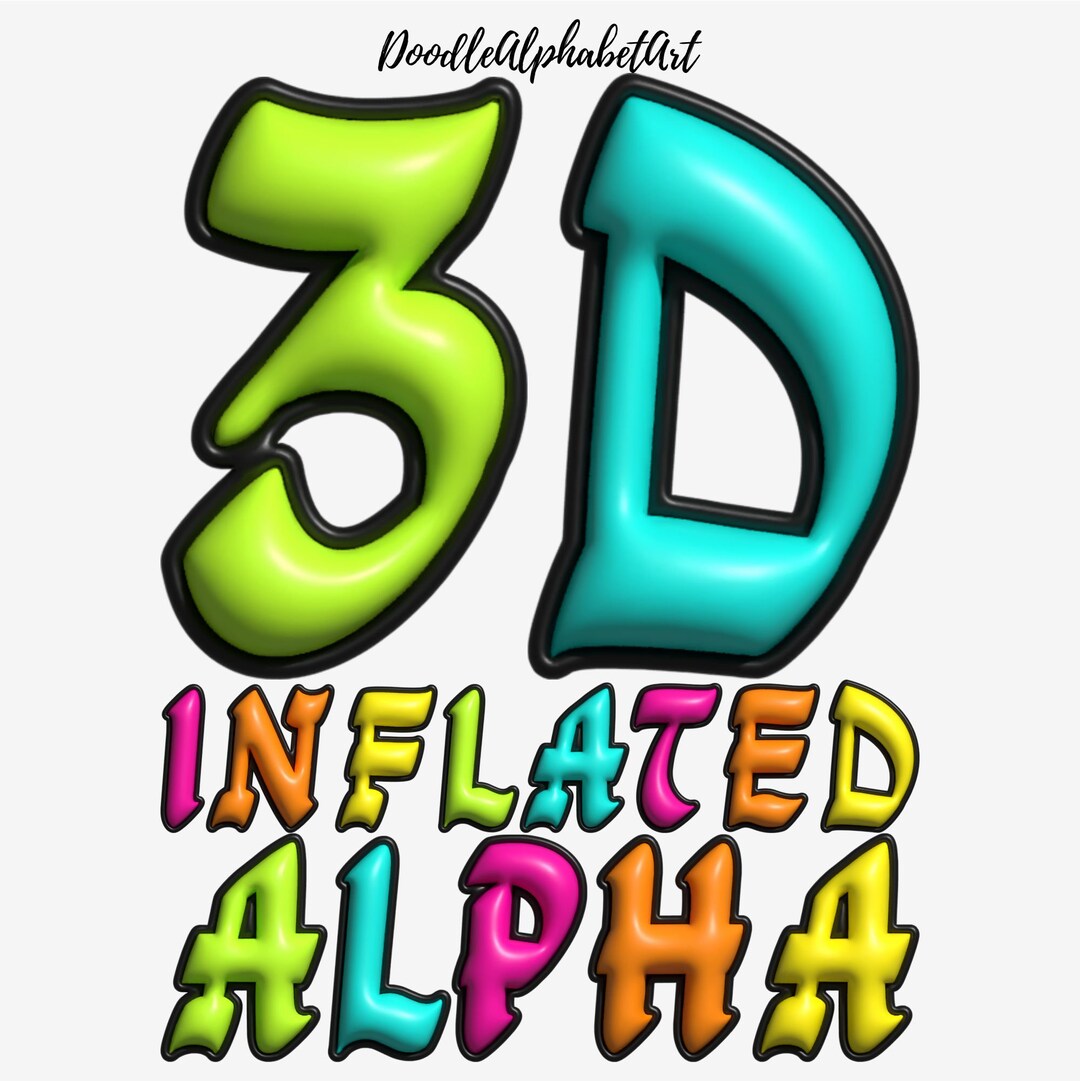 3D Inflated Letters PNG Bundle, Bright Color Palette, 5 Alpha Sets ...