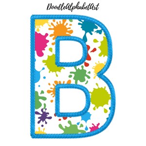 Paint Splatter Letters, Faux Embroidery Doodle Alphabet PNG, Hand Drawn ...