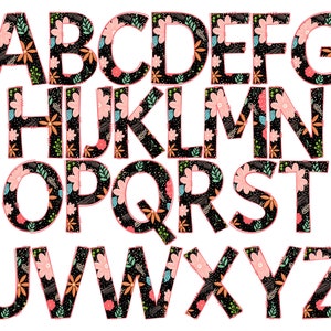 Floral Alphabet PNG, Spring Floral Letters PNG, Roses Floral Doodle ...