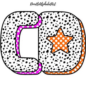 Star Dalmatian Doodle Alphabet PNG Bundle: Bright Color Alpha Sets ...