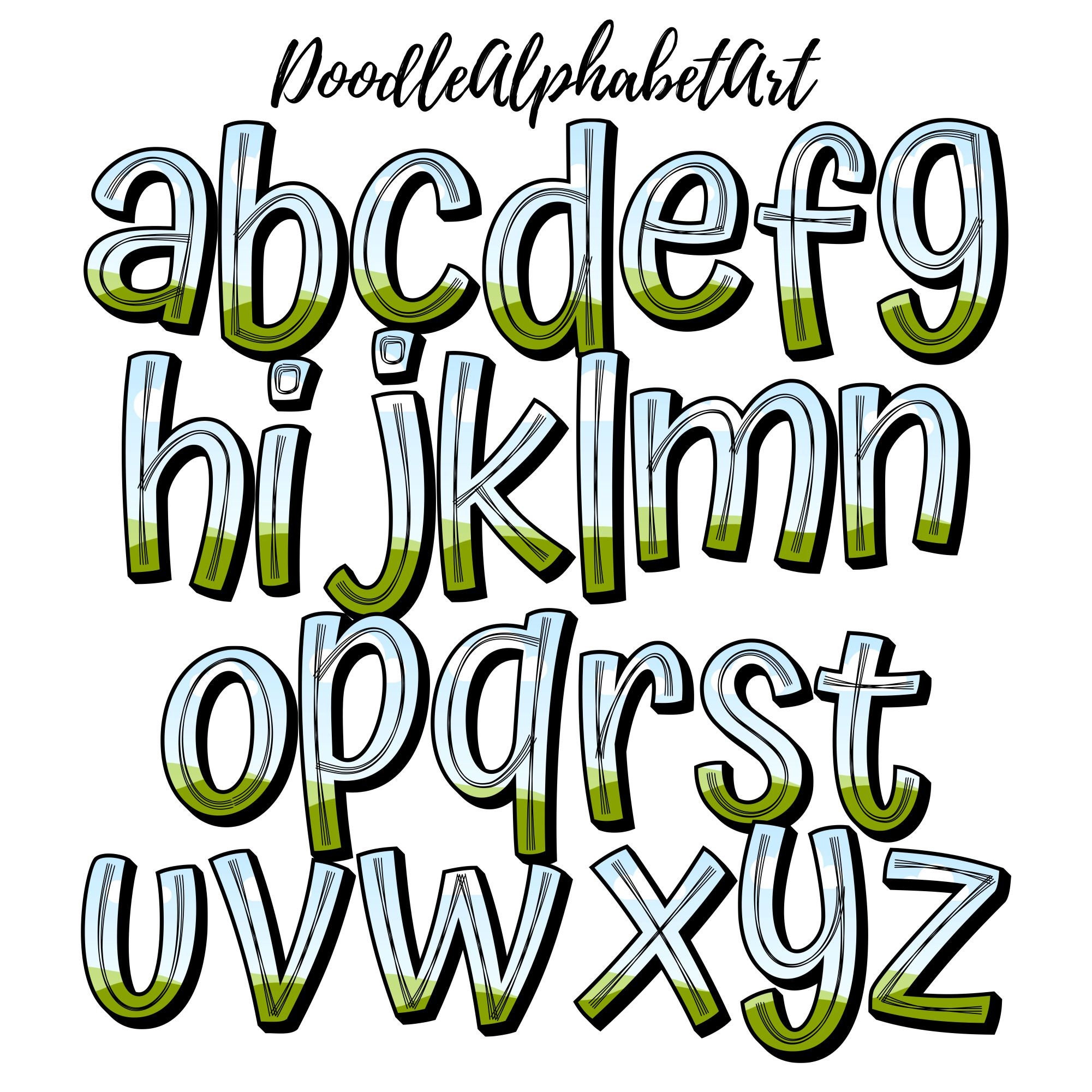 Scribble Doodle Alphabet Canva Frame: Block Shadow Font (digital ...