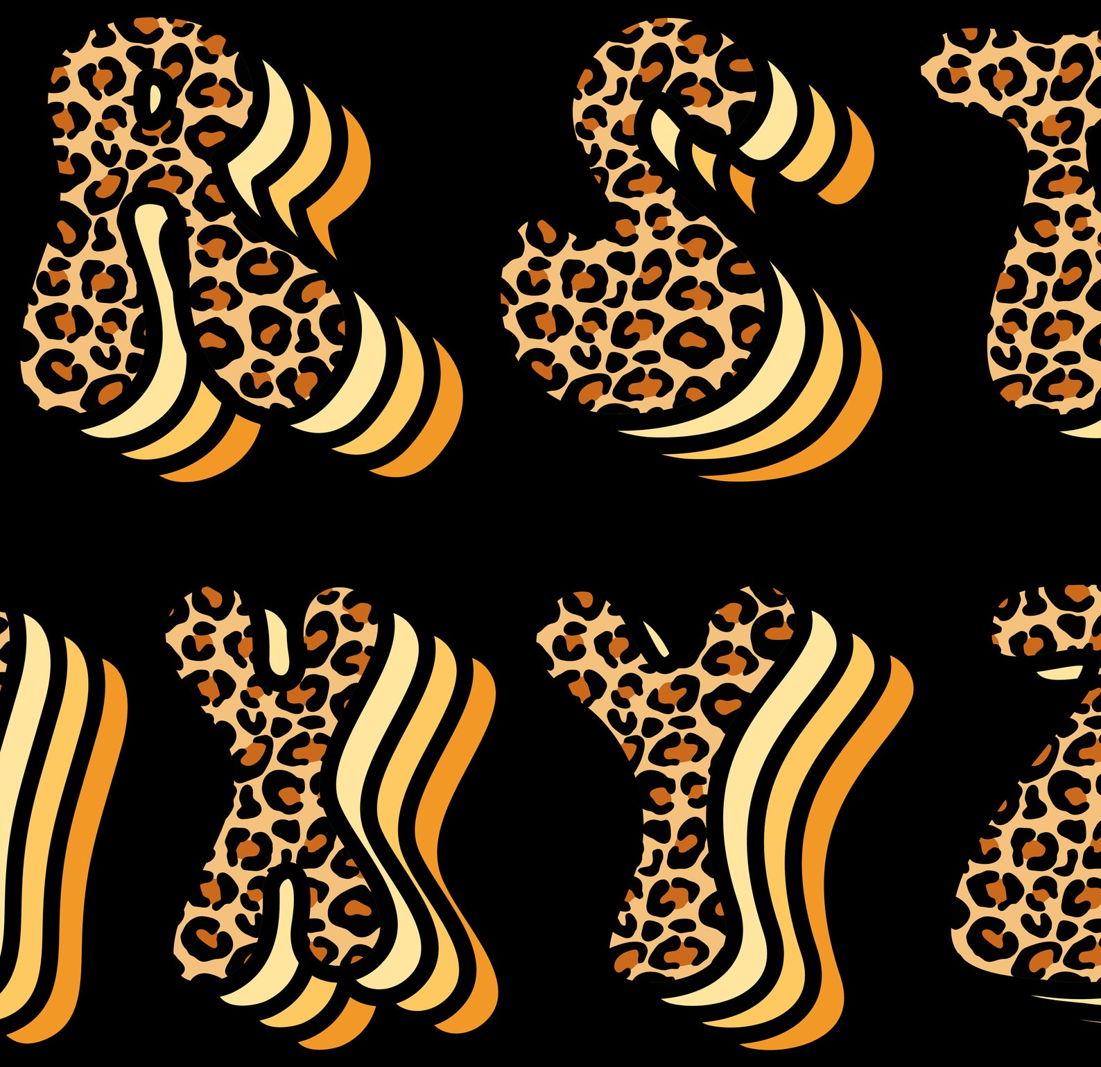 Leopard Print Retro Alphabet PNG: Groovy Doodle Letters (digital ...