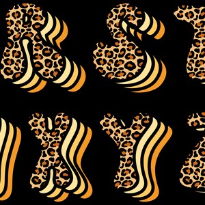 Leopard Doodle Retro Alpha PNG. Groovy Alphabet Letters Clipart, Black ...