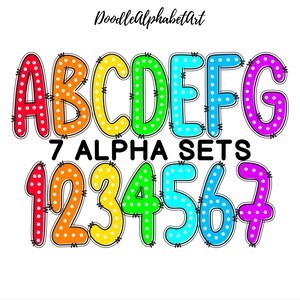Summer Kids Doodle Alphabet PNG Bundle, Bright Color Palette, 7 Polka ...