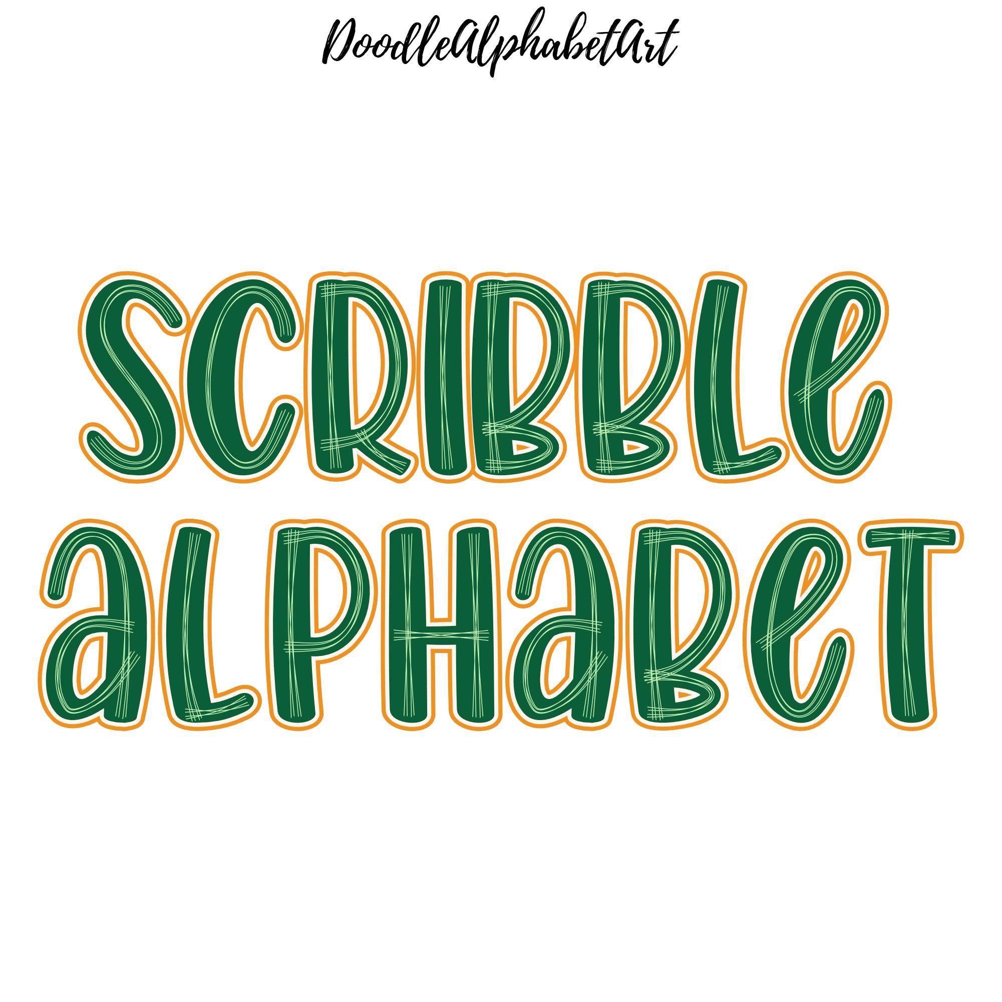 Scribble Doodle Alphabet SVG PNG Bundle: Carrot Orange Spruce DIY ...