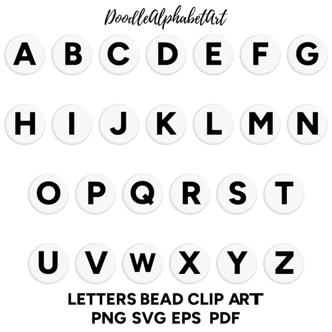 Bead Clipart Alphapacks: Black and White Uppercase Letters (digital ...