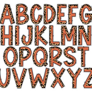 Half Leopard Boho Doodle Alphabet Letters PNG Bundle, Boho Sublimation ...