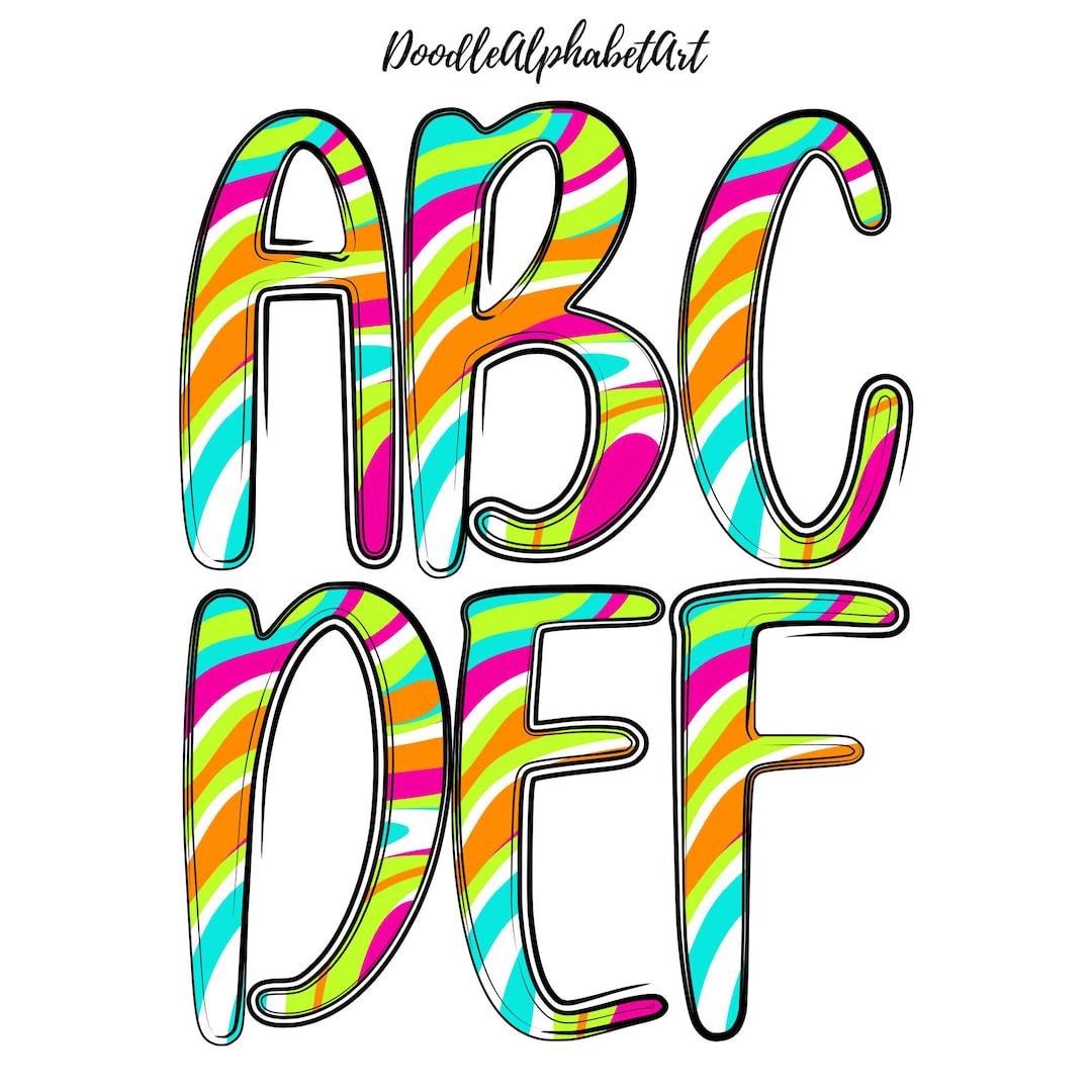 Bright Colorful Patterns Alphabet Clip Art PNG, Outline Scribble Alpha ...