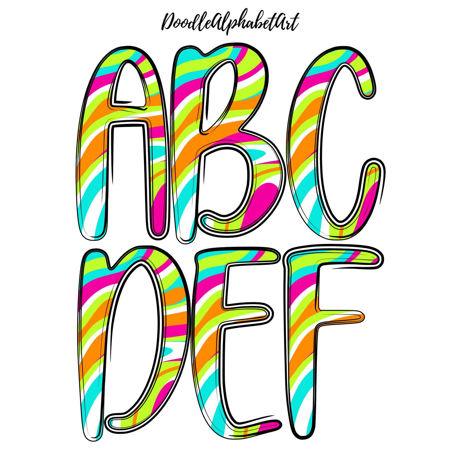 Colorful Doodle Alphabet Clip Art PNG: Scribble Alpha Pack Digital ...