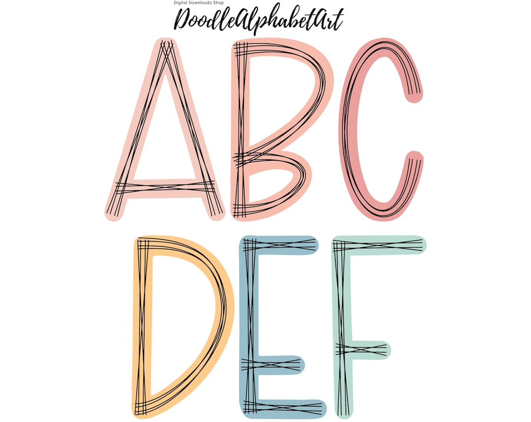 Soft Summer Color Scribble Letters PNG, A Hand Drawn Doodle Alphabet ...