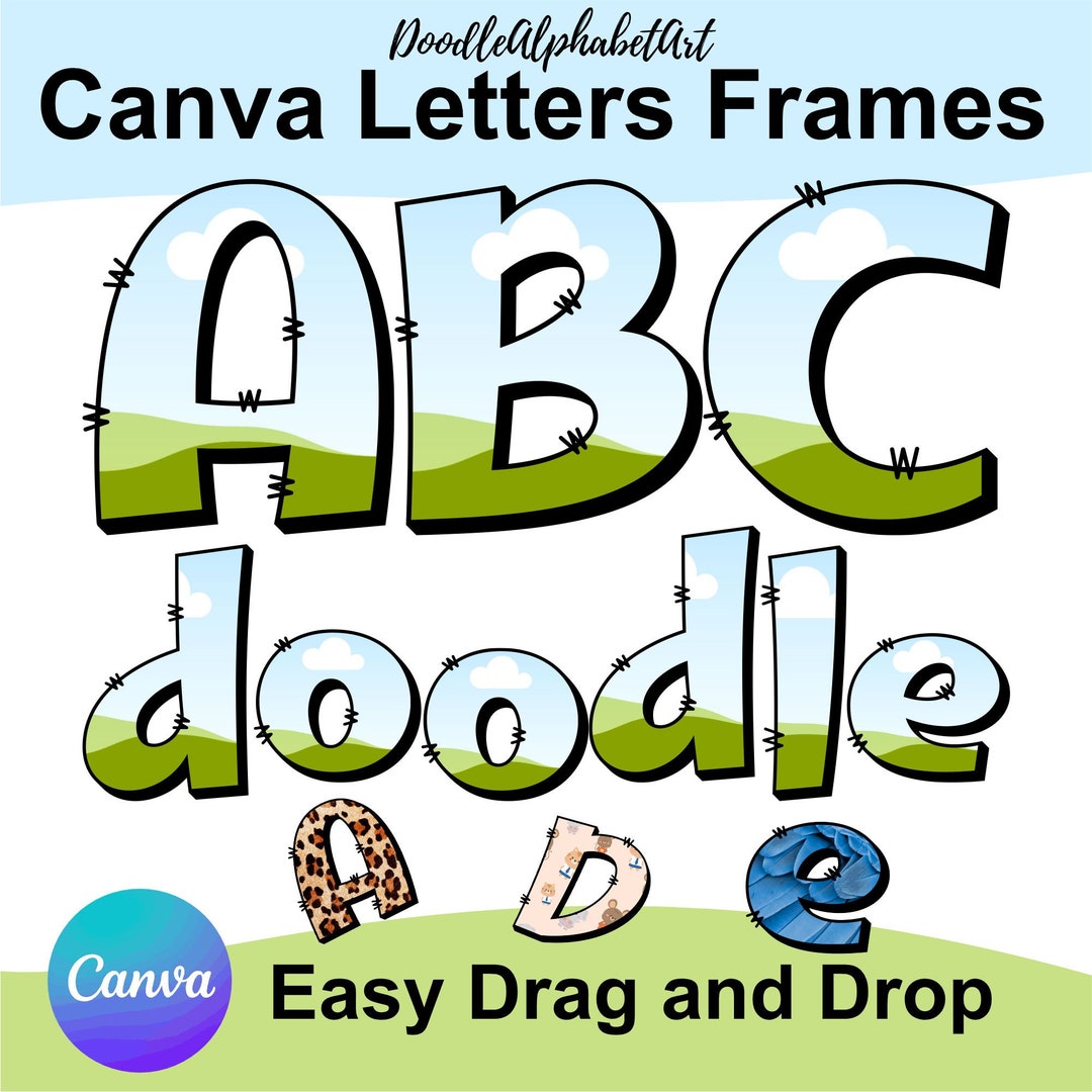 Template Canva Frames Doodle Font Alphabet Handwriting Easy - Etsy