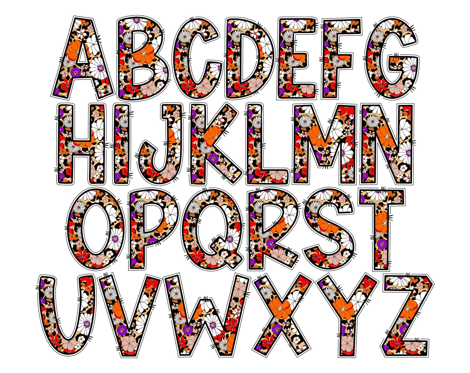 Mixed Leopard Floral Digital Alphabet Letters PNG Floral - Etsy