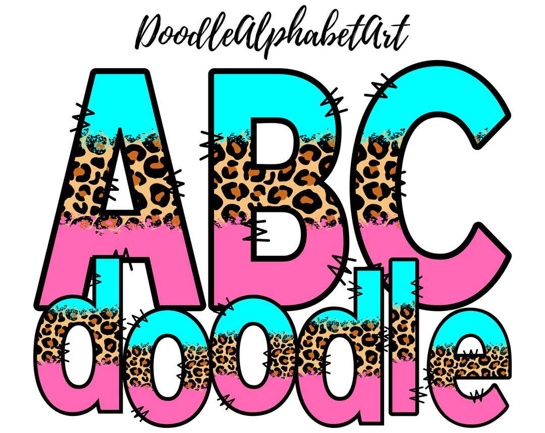 Leopard Doodle Alphabet Letters PNG, Bright Color, Hot Pink & Cyan ...
